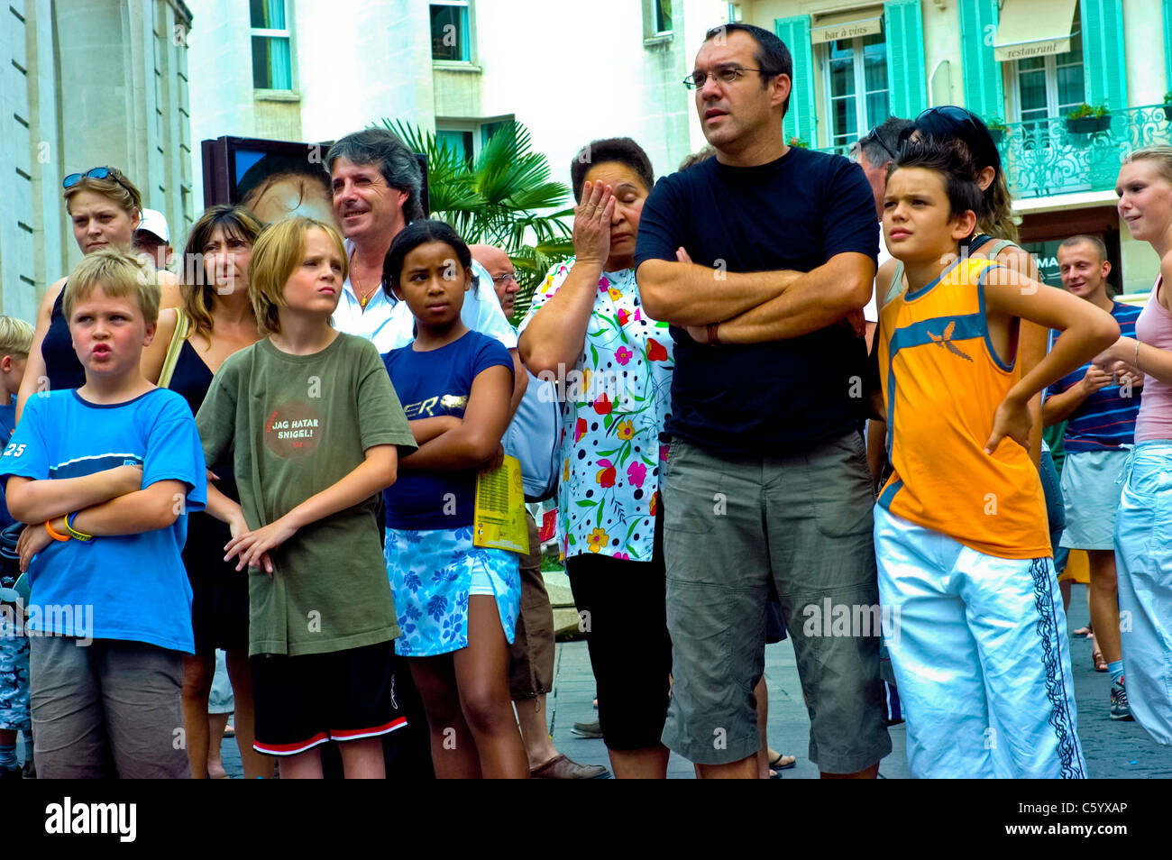 Avignon, France, multiracial group of people urban public Enjoying ...