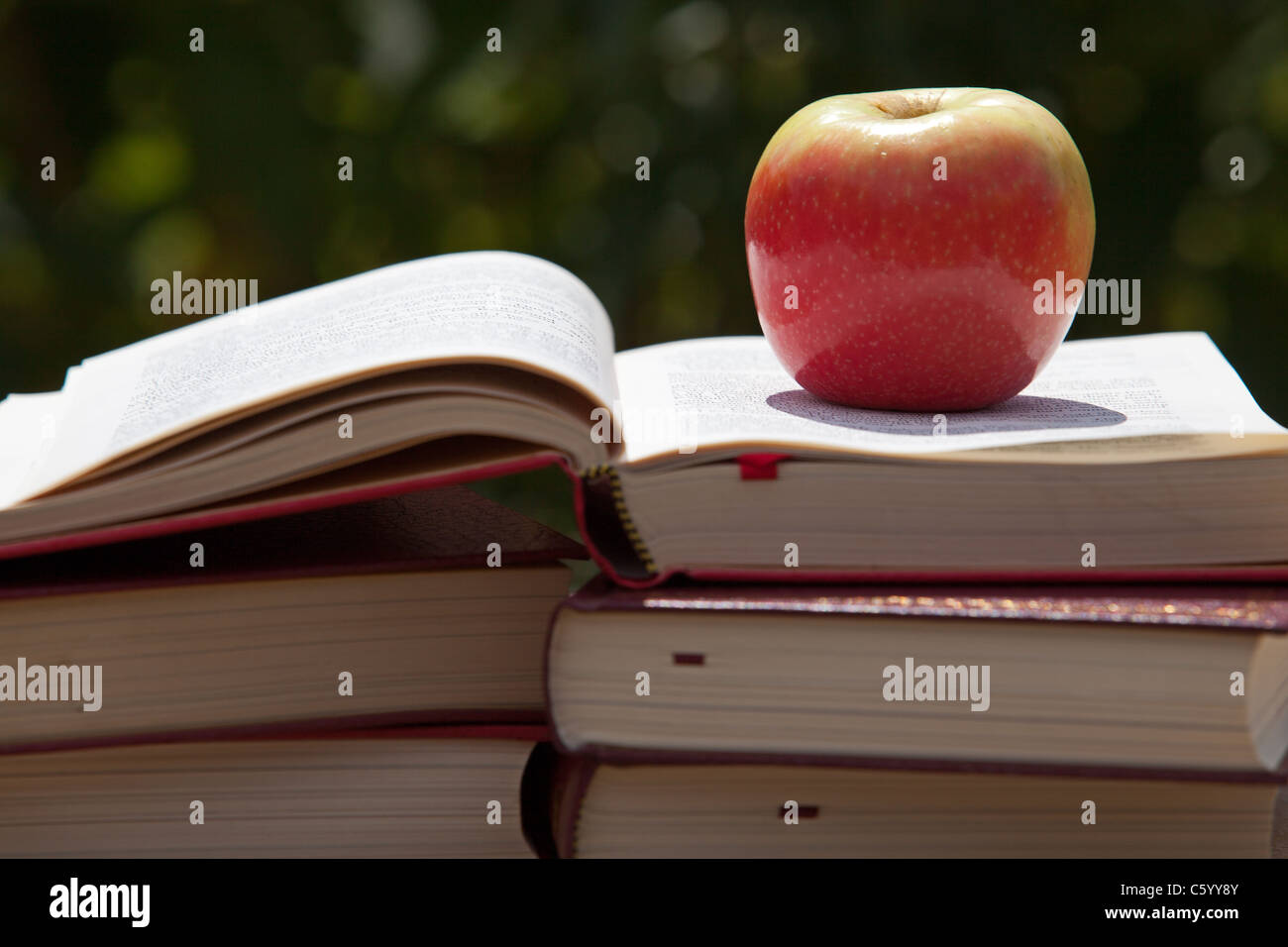 An apple on a book Stock Photo - Alamy