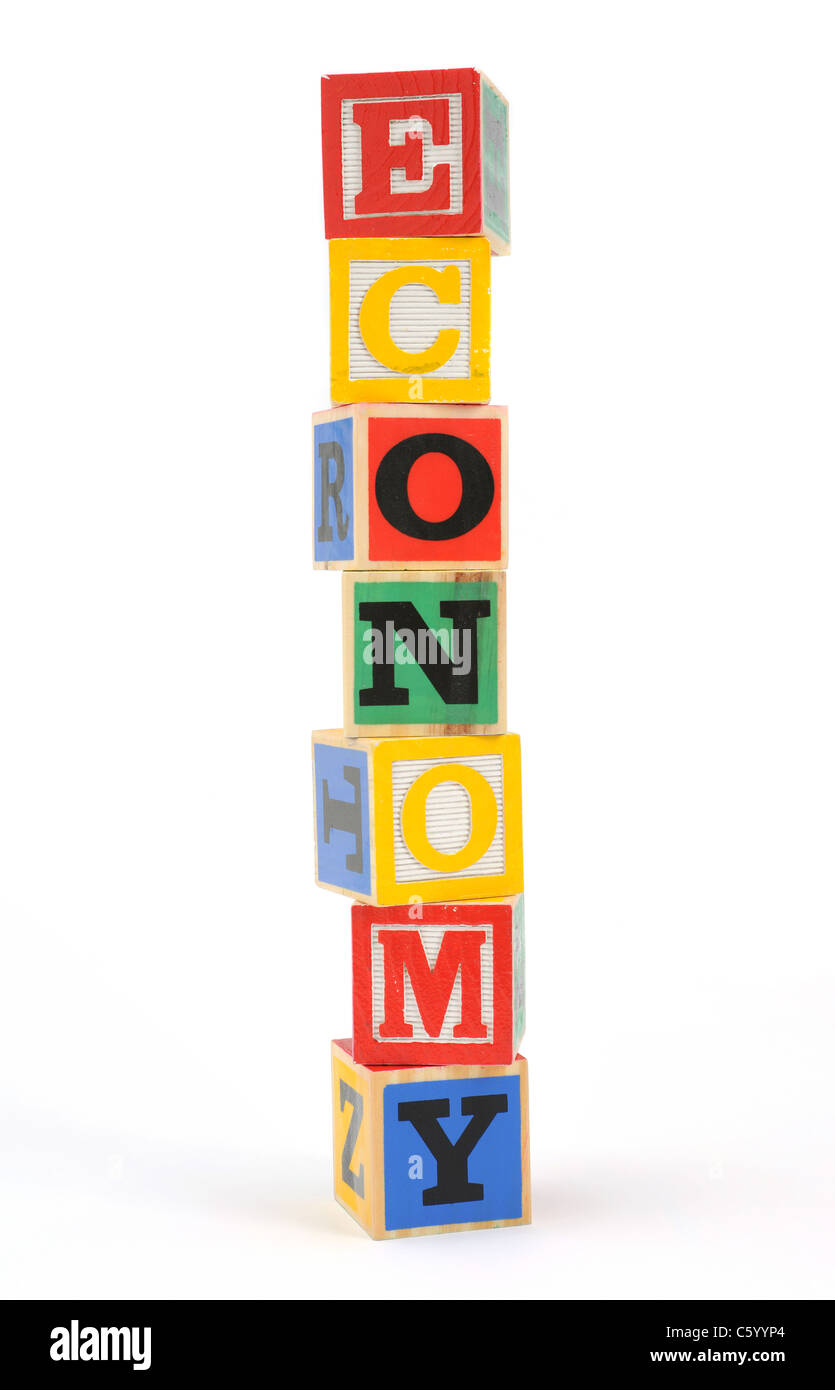 the word 'economy' spelled with children's letter blocks Stock Photo ...