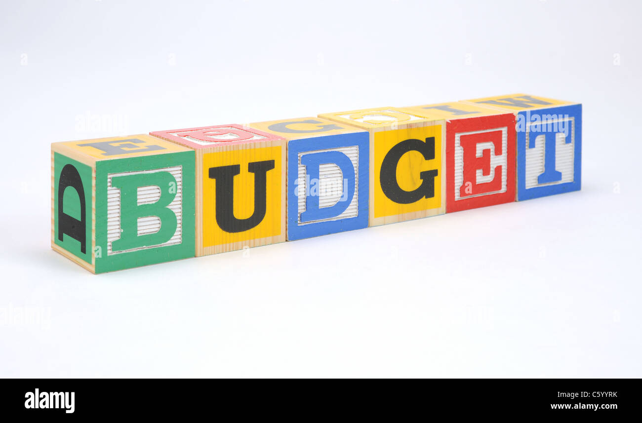 the word 'budget' spelled with children's letter blocks Stock Photo - Alamy