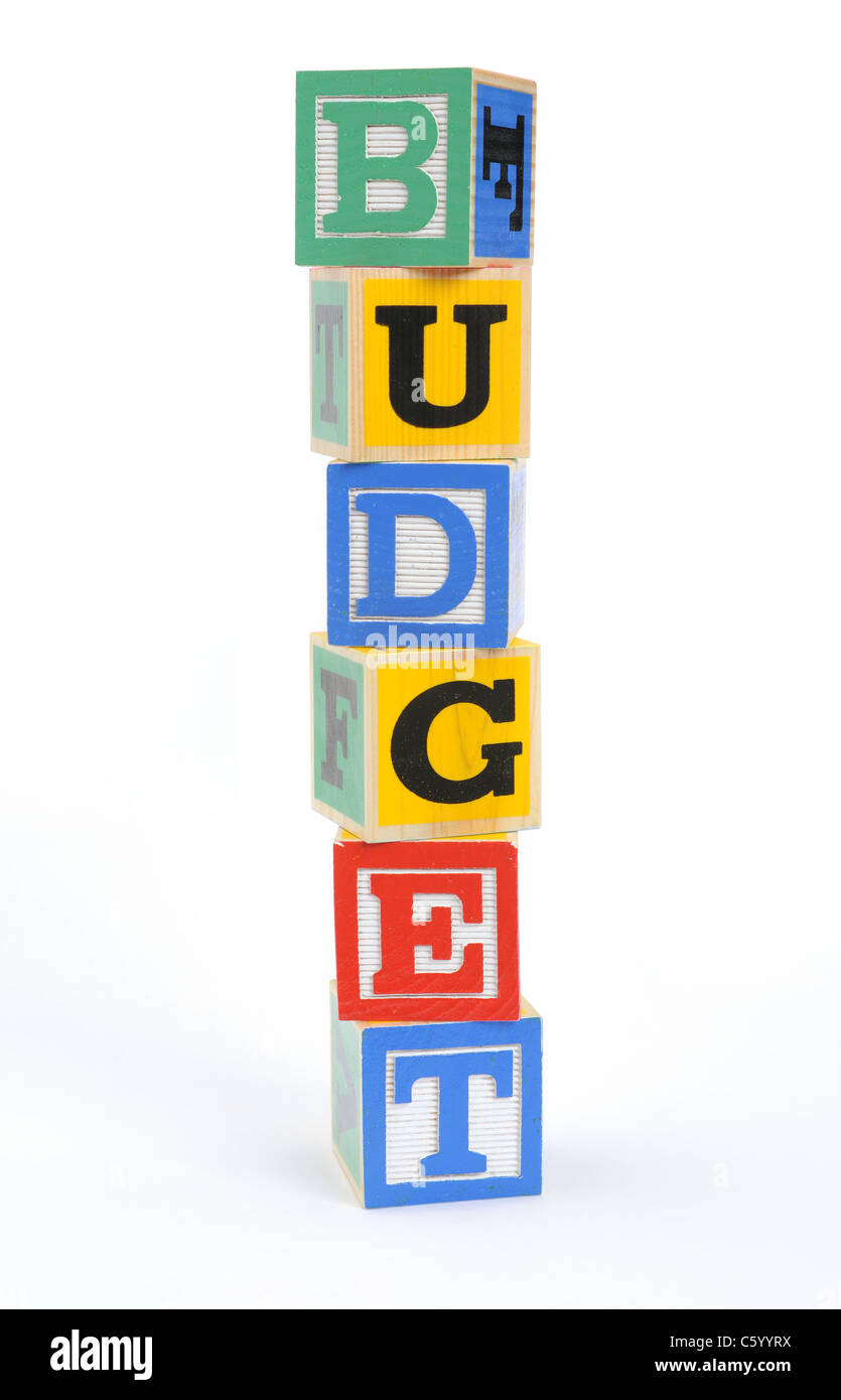 the word 'budget' spelled with children's letter blocks Stock Photo - Alamy