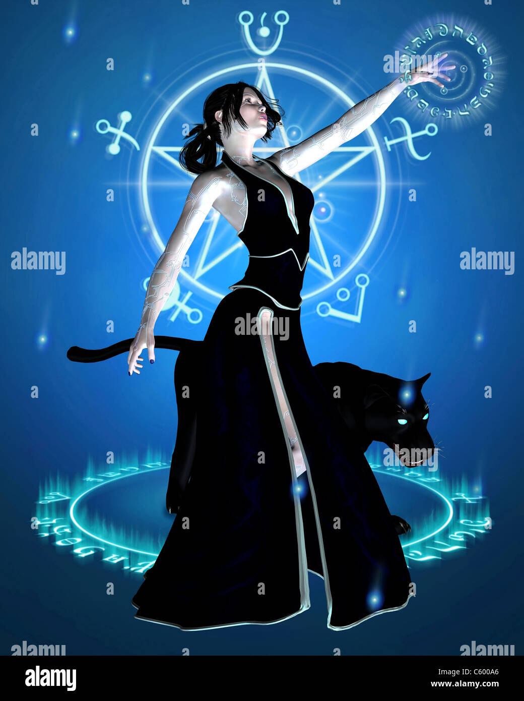 The Sorceress and Black Panther - summoning power Stock Photo - Alamy