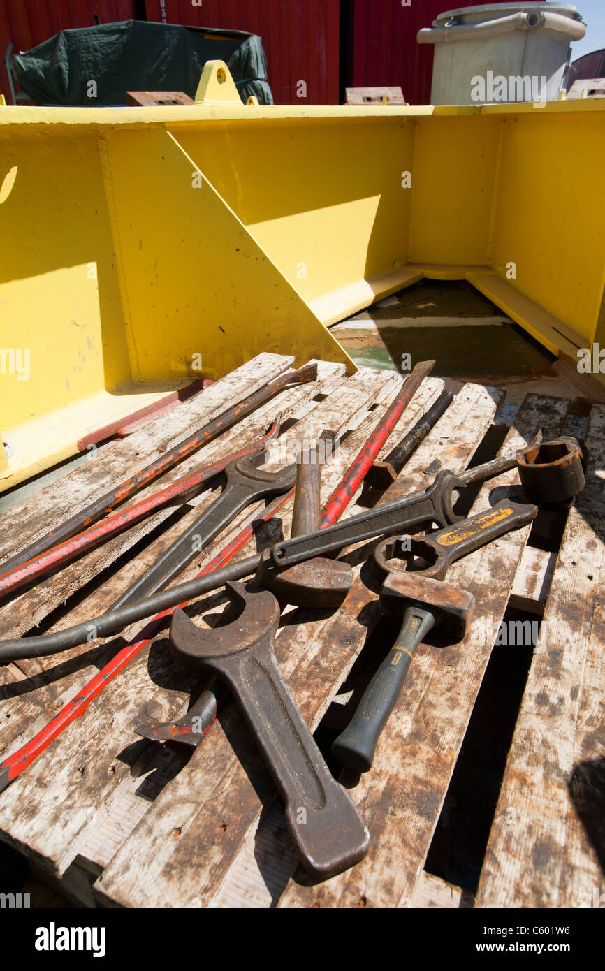 tools on a jack up barge, constructing the Walney offshore wind farm ...