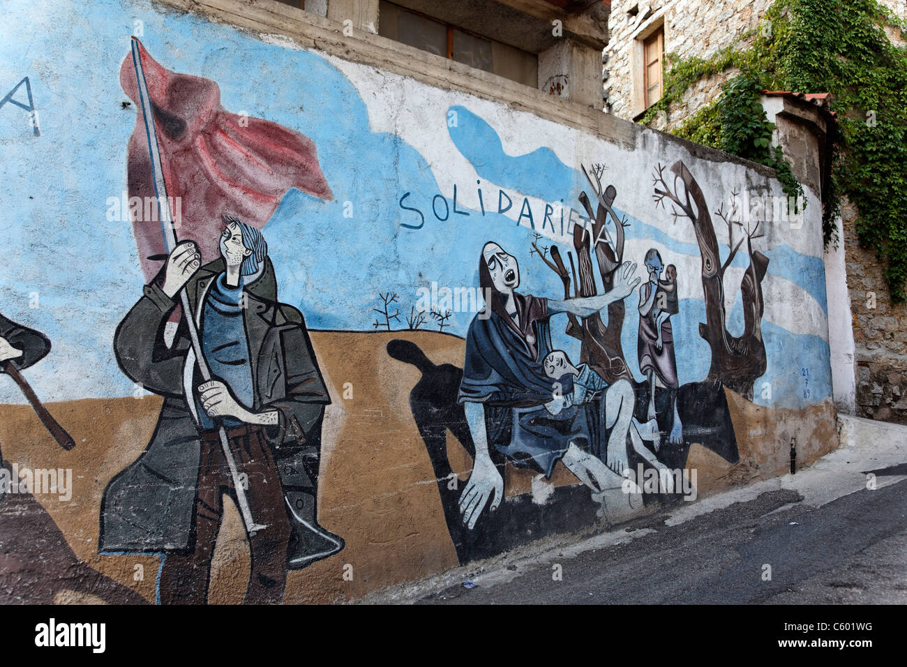 Murales, wall painting, Orgosolo village, Nuoro Province, Sardinia ...