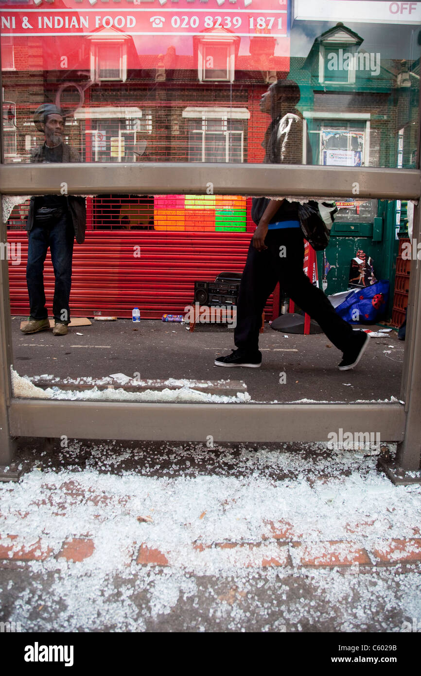 Looted and smashed up shop fronts along London Road in Croydon. The day ...