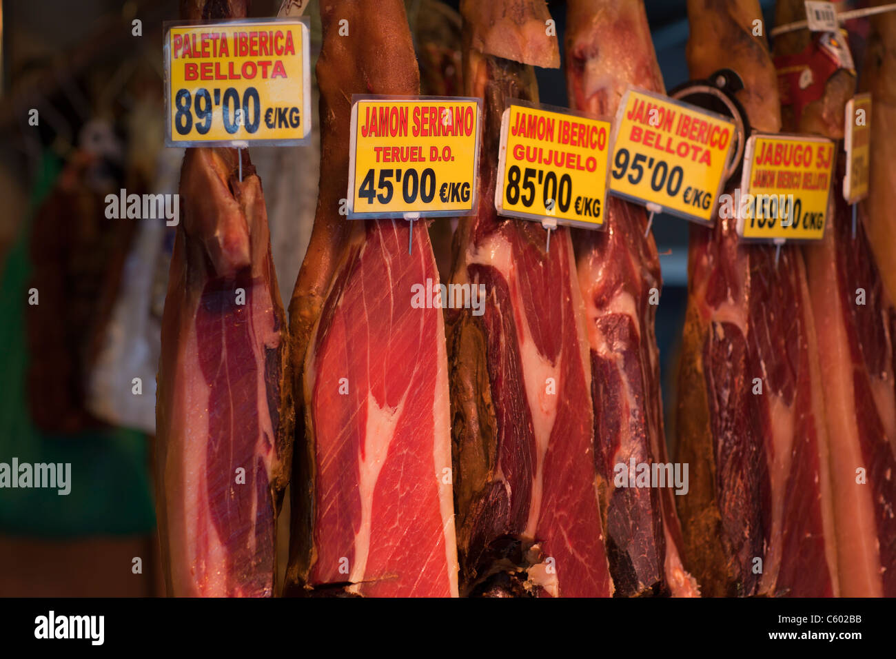 Spanish ham with prices Stock Photo - Alamy
