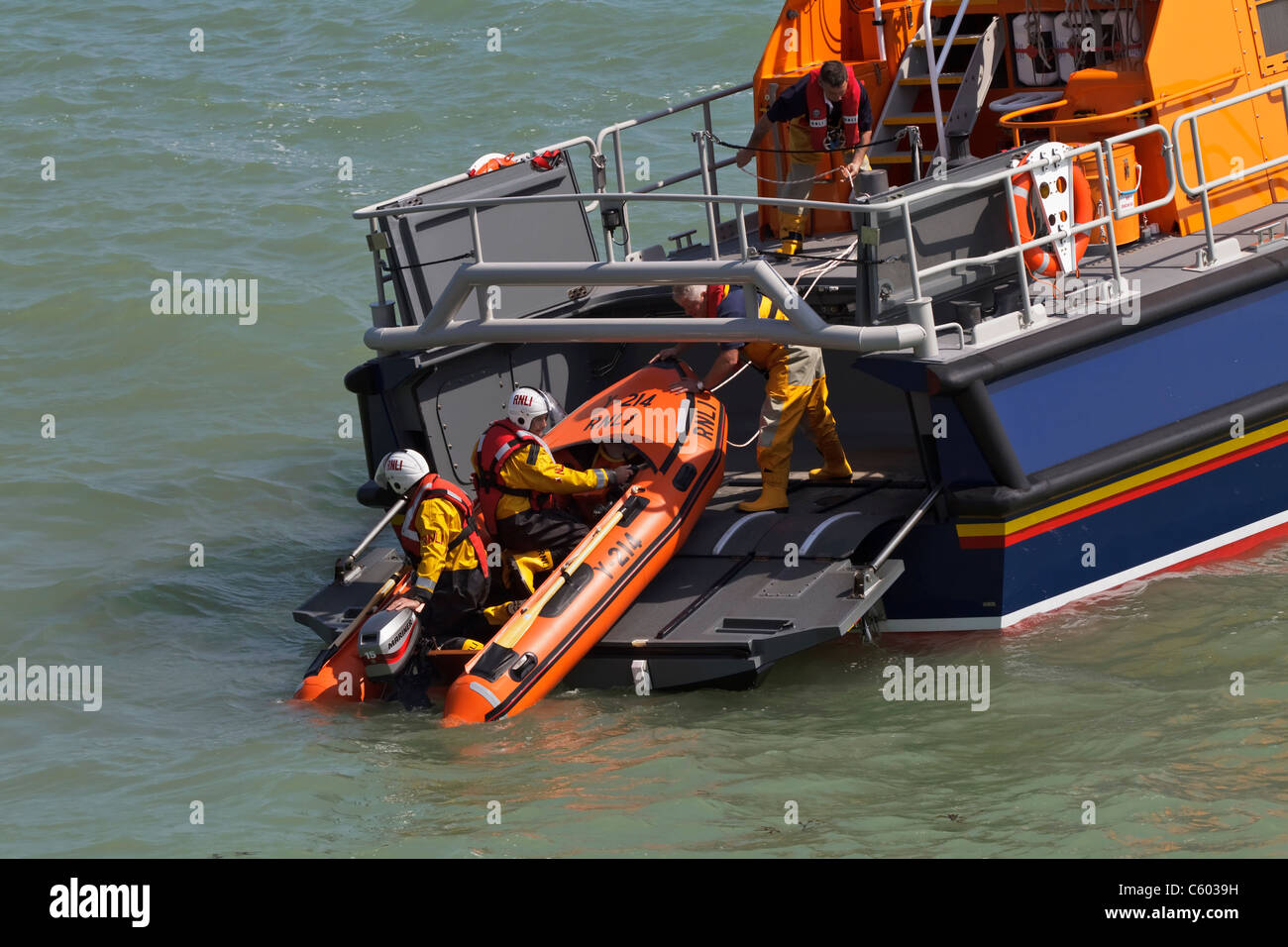The Cromer ALB RNLI The Victor Freeman on station launches the on board ...
