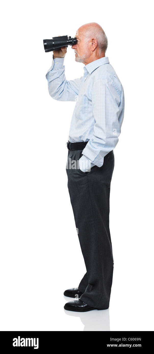 man with binoculars isolated on white background Stock Photo - Alamy