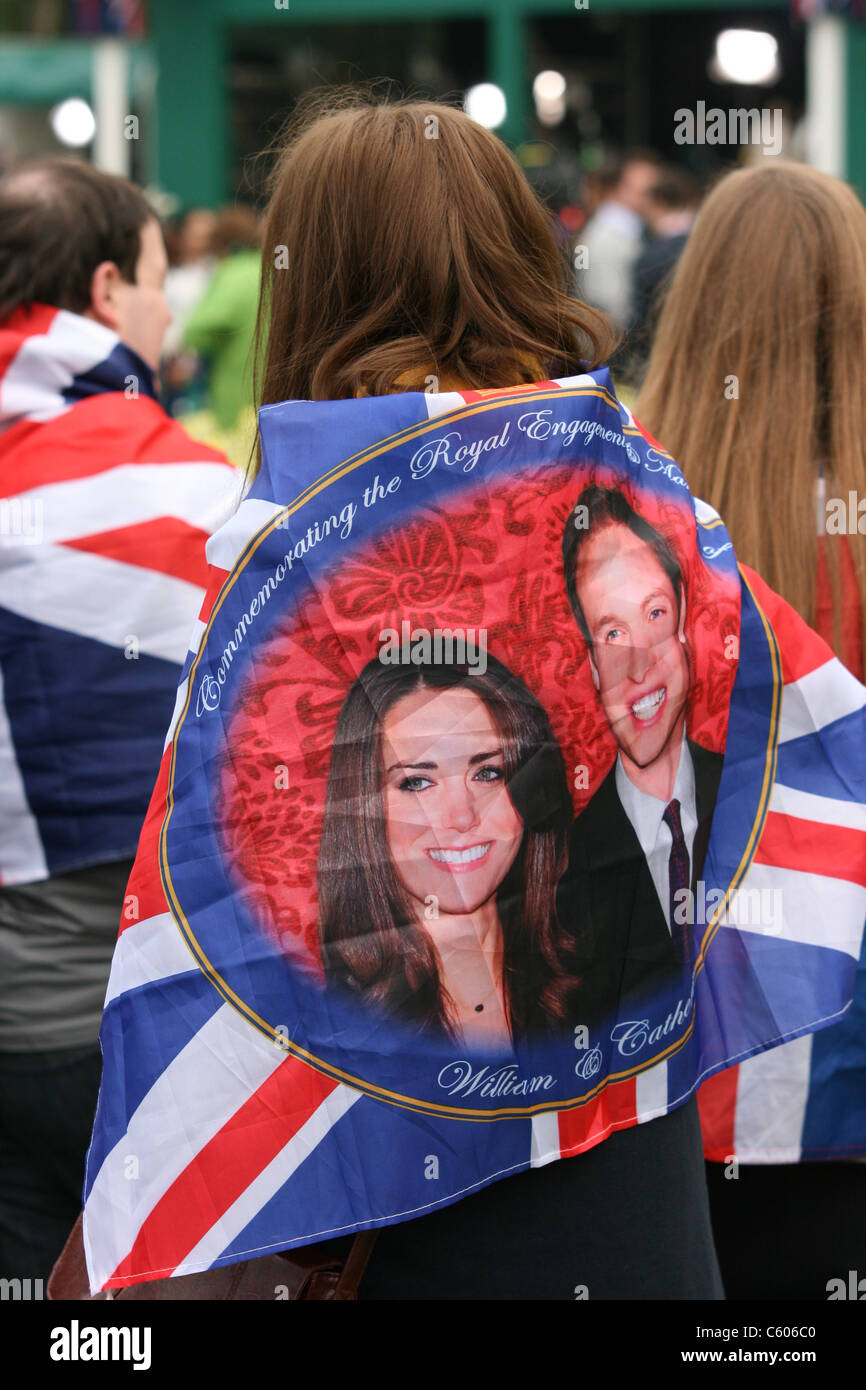 Spectator wearing a royal wedding flag Stock Photo - Alamy