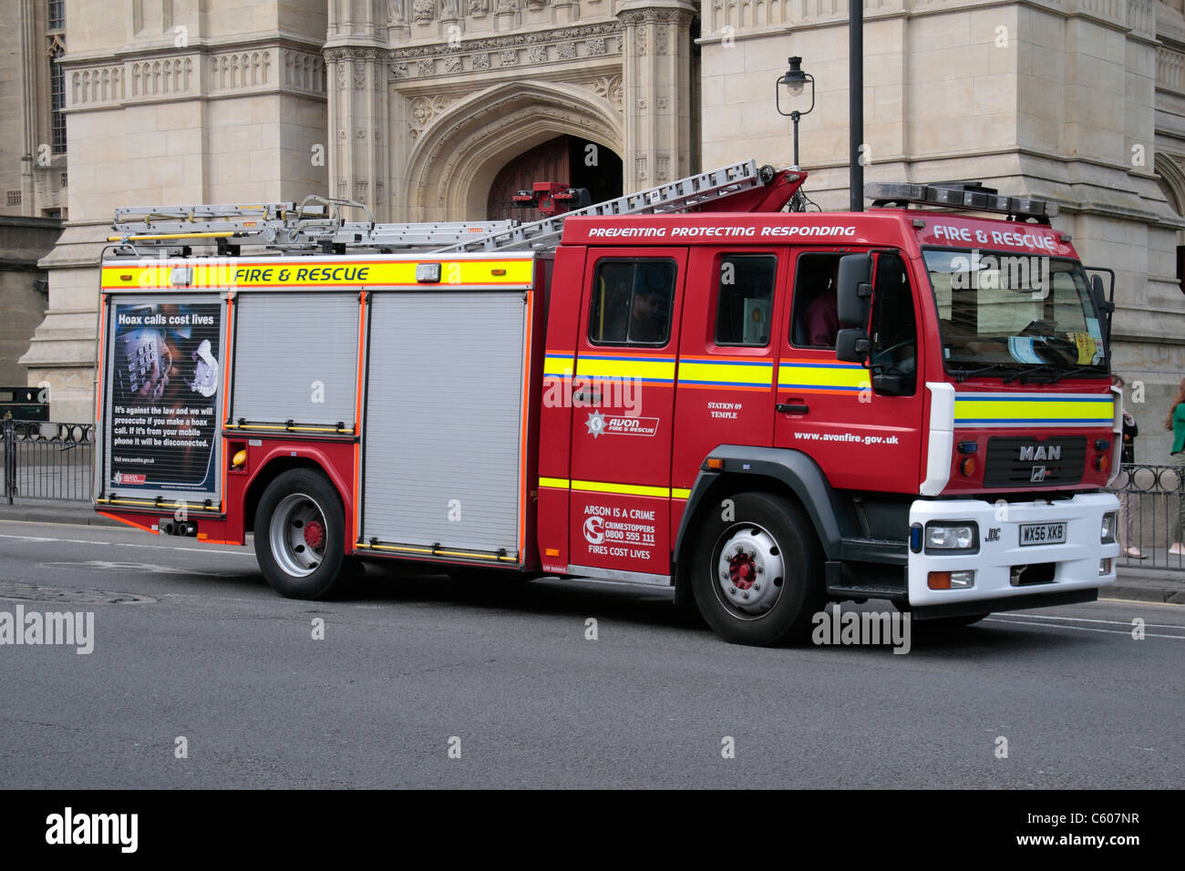 A MAN Avon Fire & Rescue fire engine from Station 09 Temple in Bristol ...