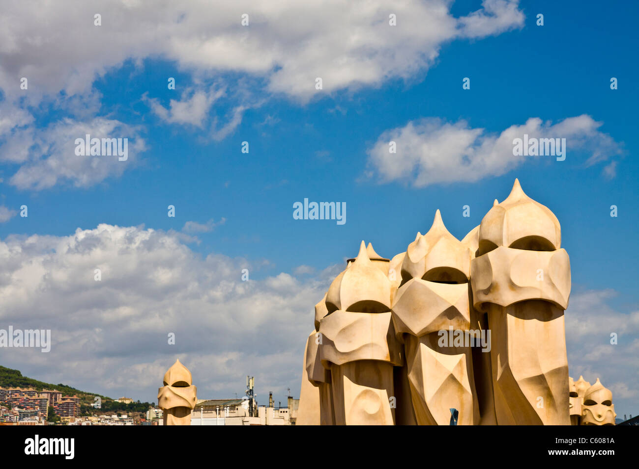 The iconic chimneys on Antoni Gaudi`s building Casa Mila ( La Pedrera ...