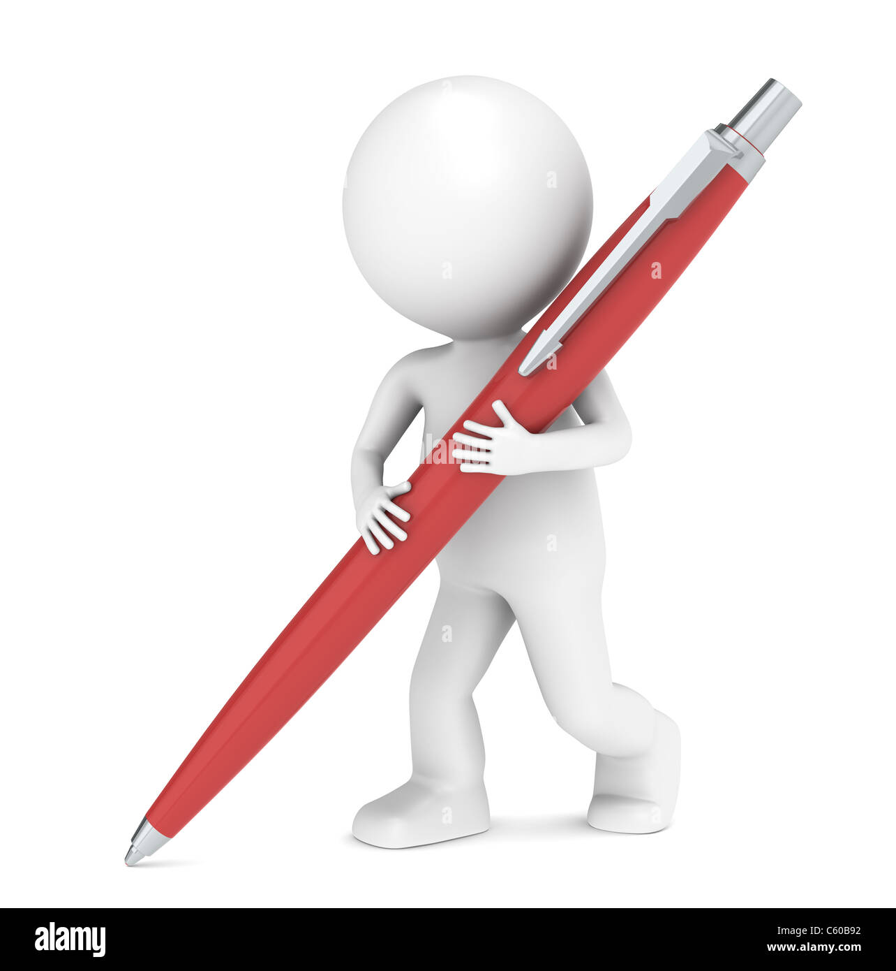 3D little human character writing with a Pen. Red Stock Photo - Alamy