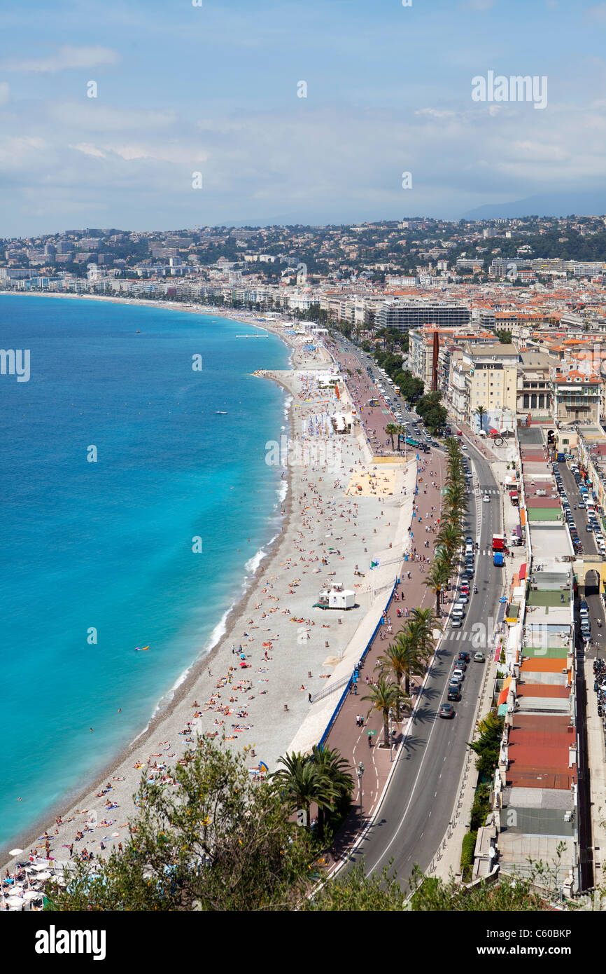 View from Chateau hilltop overlooking Nice seafront and beach Stock ...