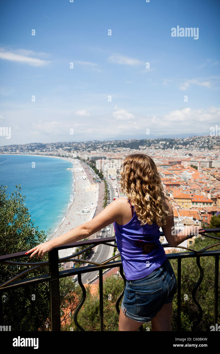 View from Chateau hilltop overlooking Nice seafront and beach Stock ...