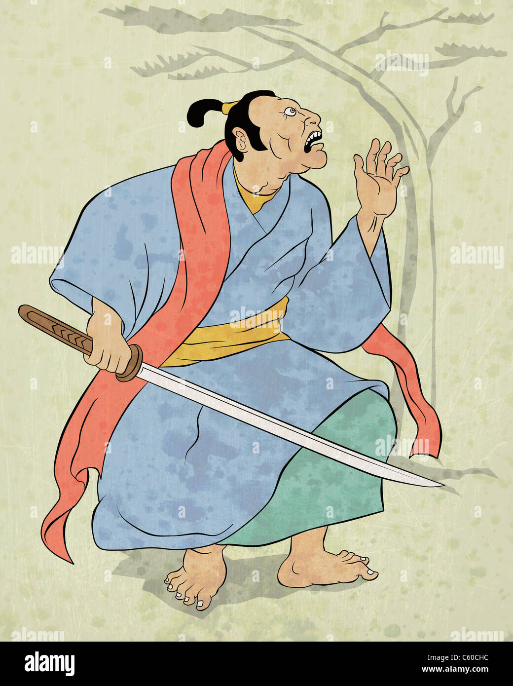 illustration of a Samurai warrior with katana sword in fighting stance ...