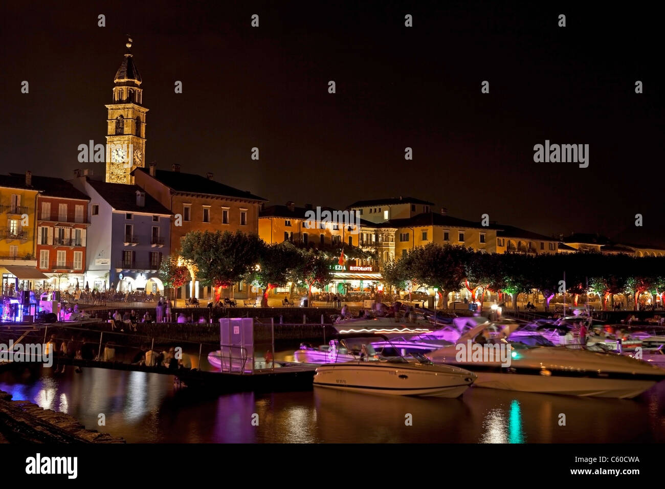 Ascona at night, festive lights on 1 August, the National holiday in ...
