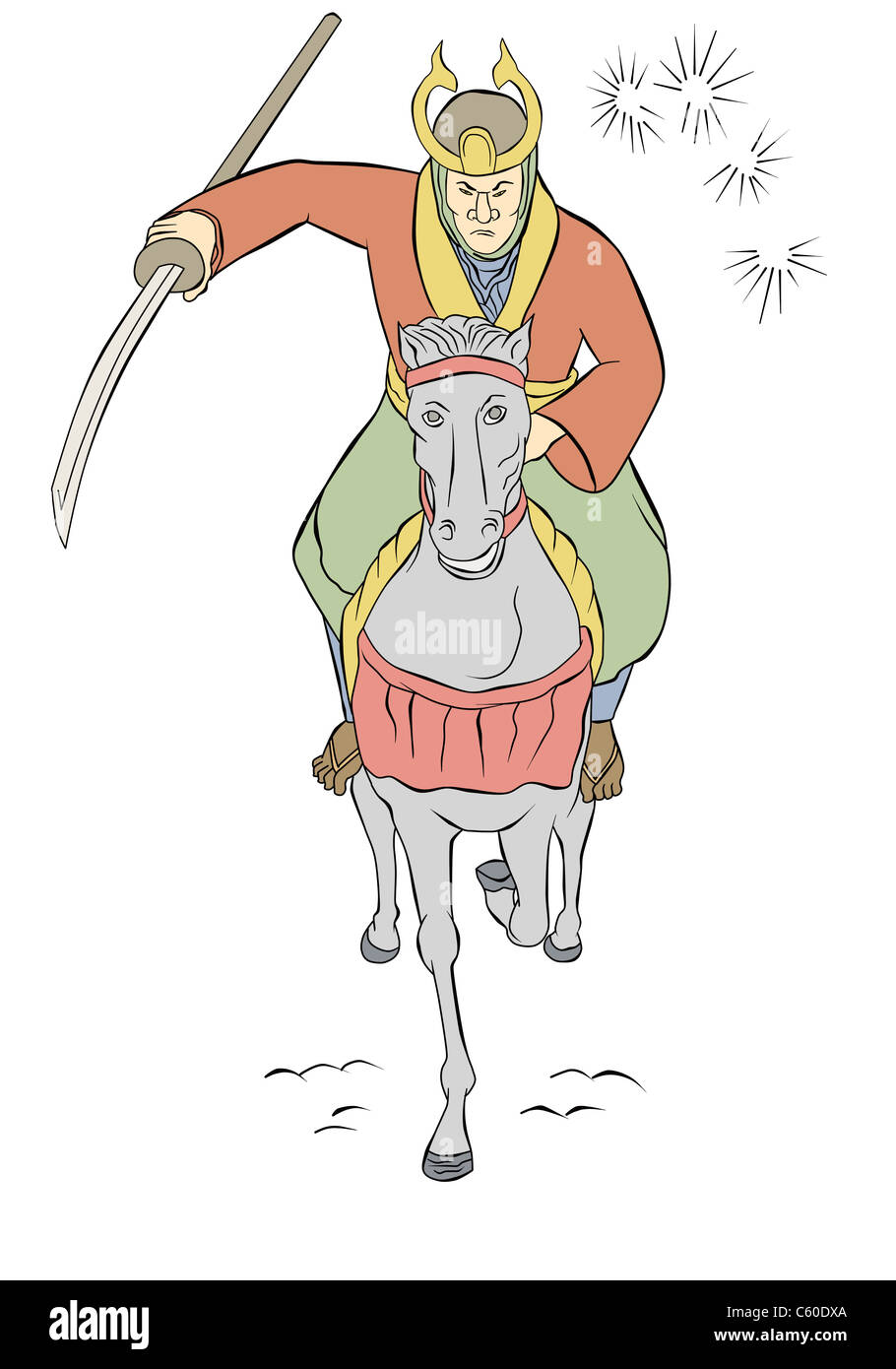 illustration of a Samurai warrior riding horse with katana sword ...