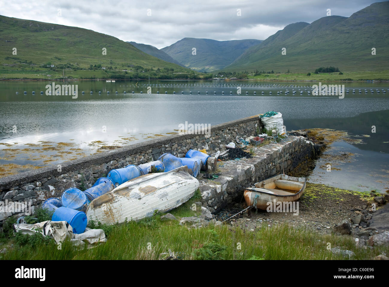 Jetty used for servicing mussel beds, Killary Harbour, Mayo, Ireland ...