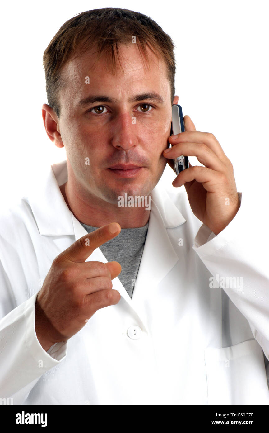 medical staff gestures during a phone call Stock Photo - Alamy