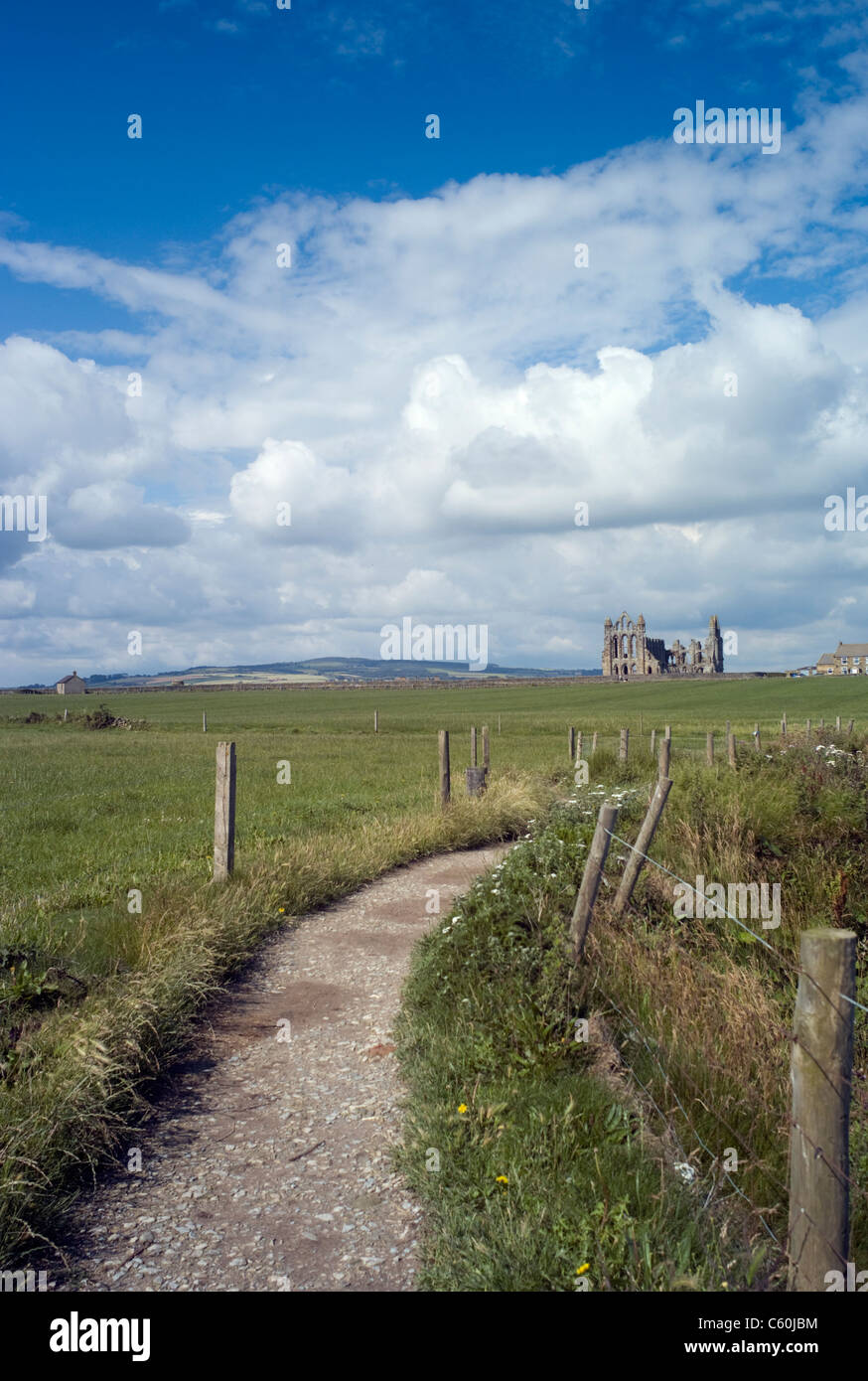 Whitby Abbey viewed from the footpath on the Cleveland Way Stock Photo ...