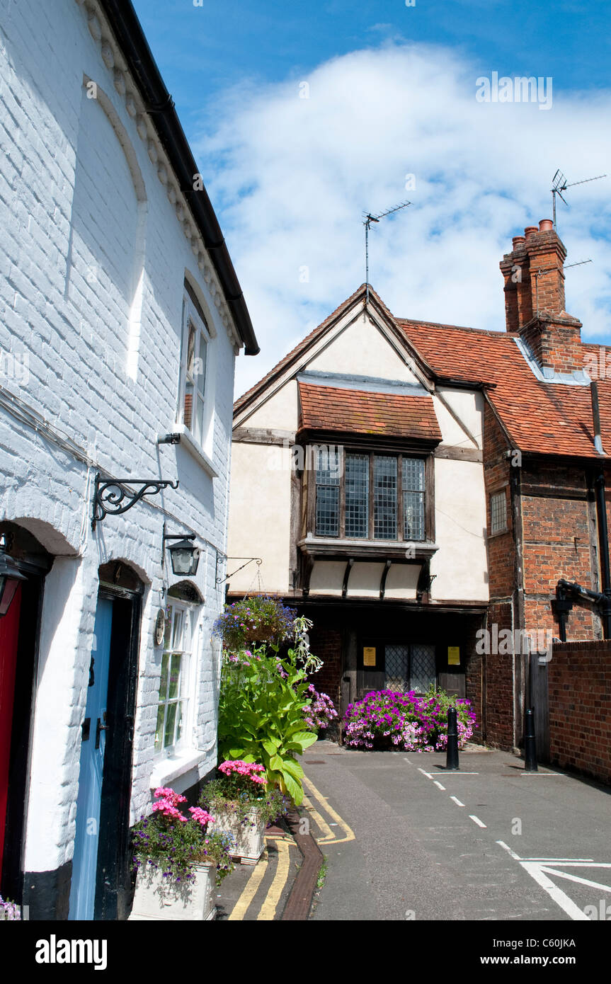 Street with flowers, Bray, Berkshire, England, UK Stock Photo - Alamy