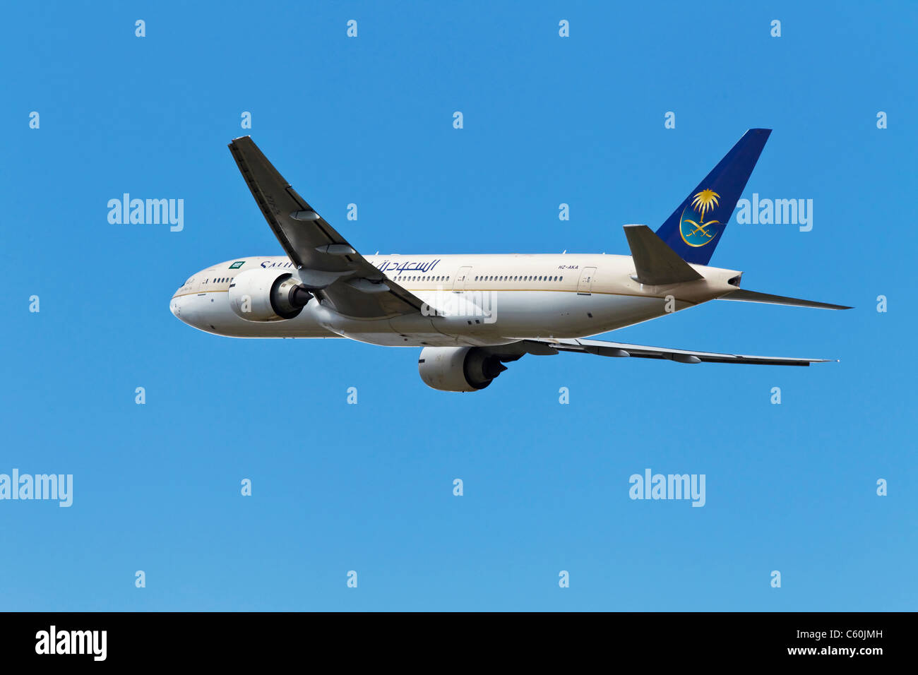 A Boeing 777 of the Saudi national airline Saudi Airways on climb out ...