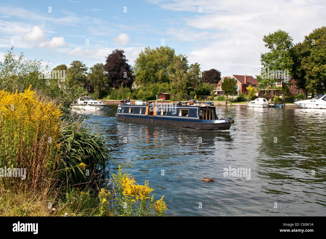River Thames with narrow boat, Cookham, Berkshire, England, UK Stock ...