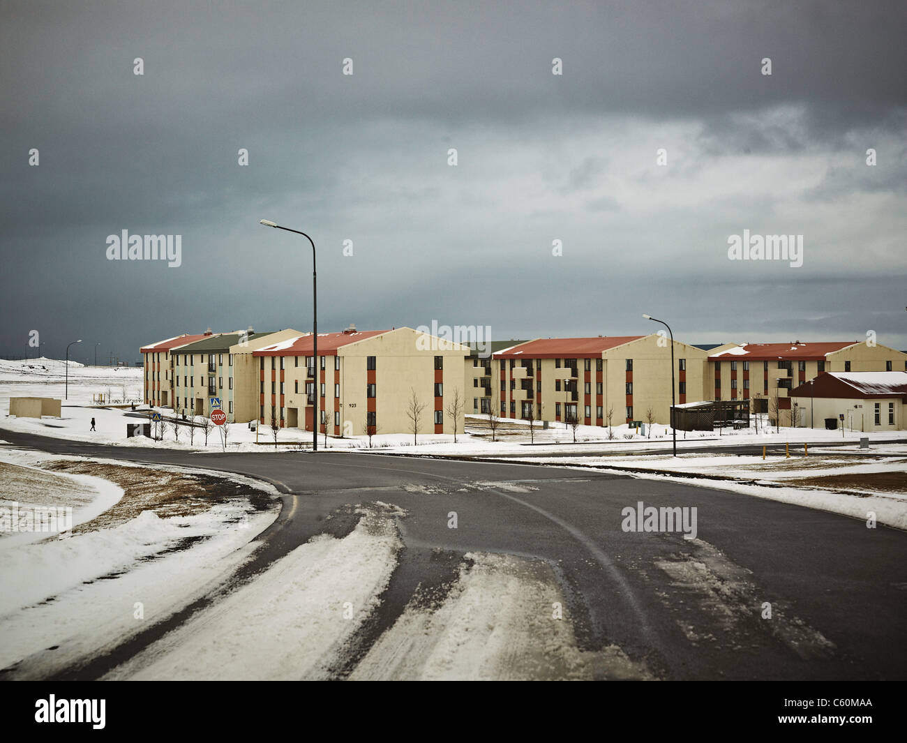 Buildings on snowy suburban street Stock Photo - Alamy