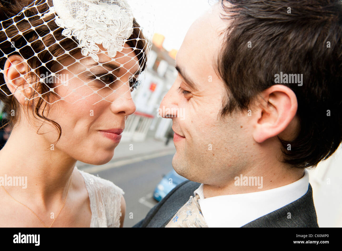 Profile happy smiling bride hi-res stock photography and images - Alamy