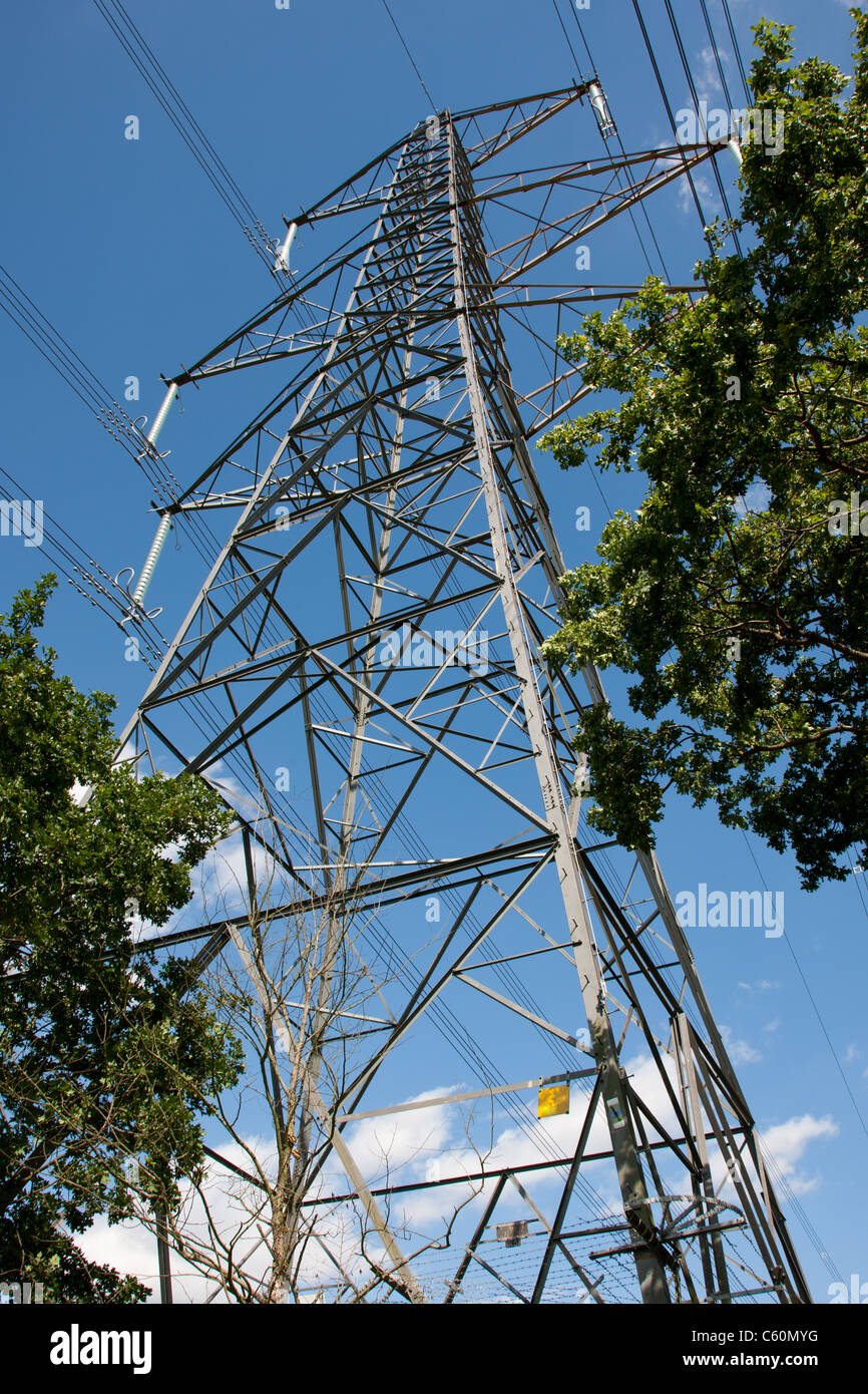 An electricity pylon with blue sky Stock Photo - Alamy