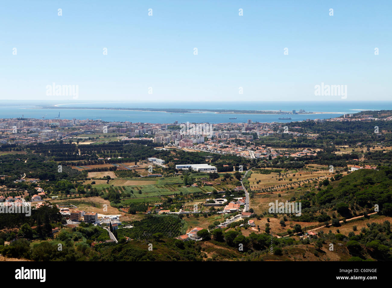 The coastal city of Setubal and the Troia Peninsula in Portugal Stock ...