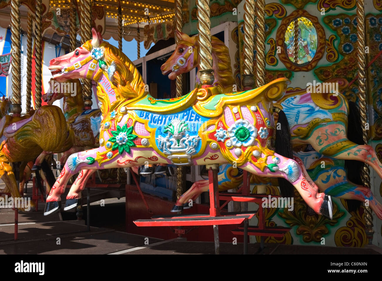 Brighton Marine Palace Pier , East Sussex , traditional funfair ride ...