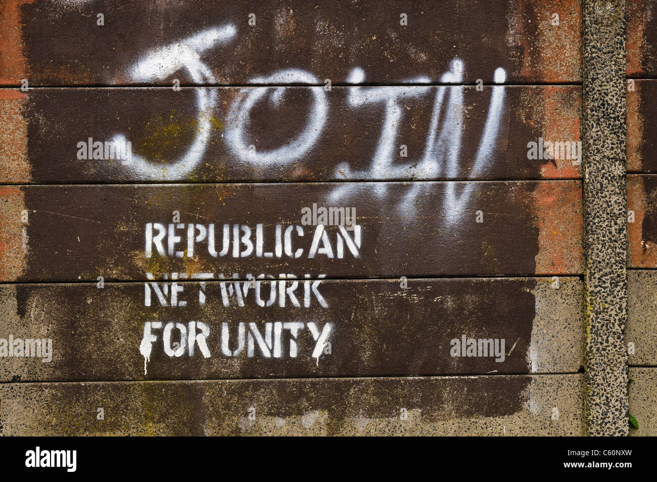 Graffiti calling on people to join the Republican Network for Unity ...