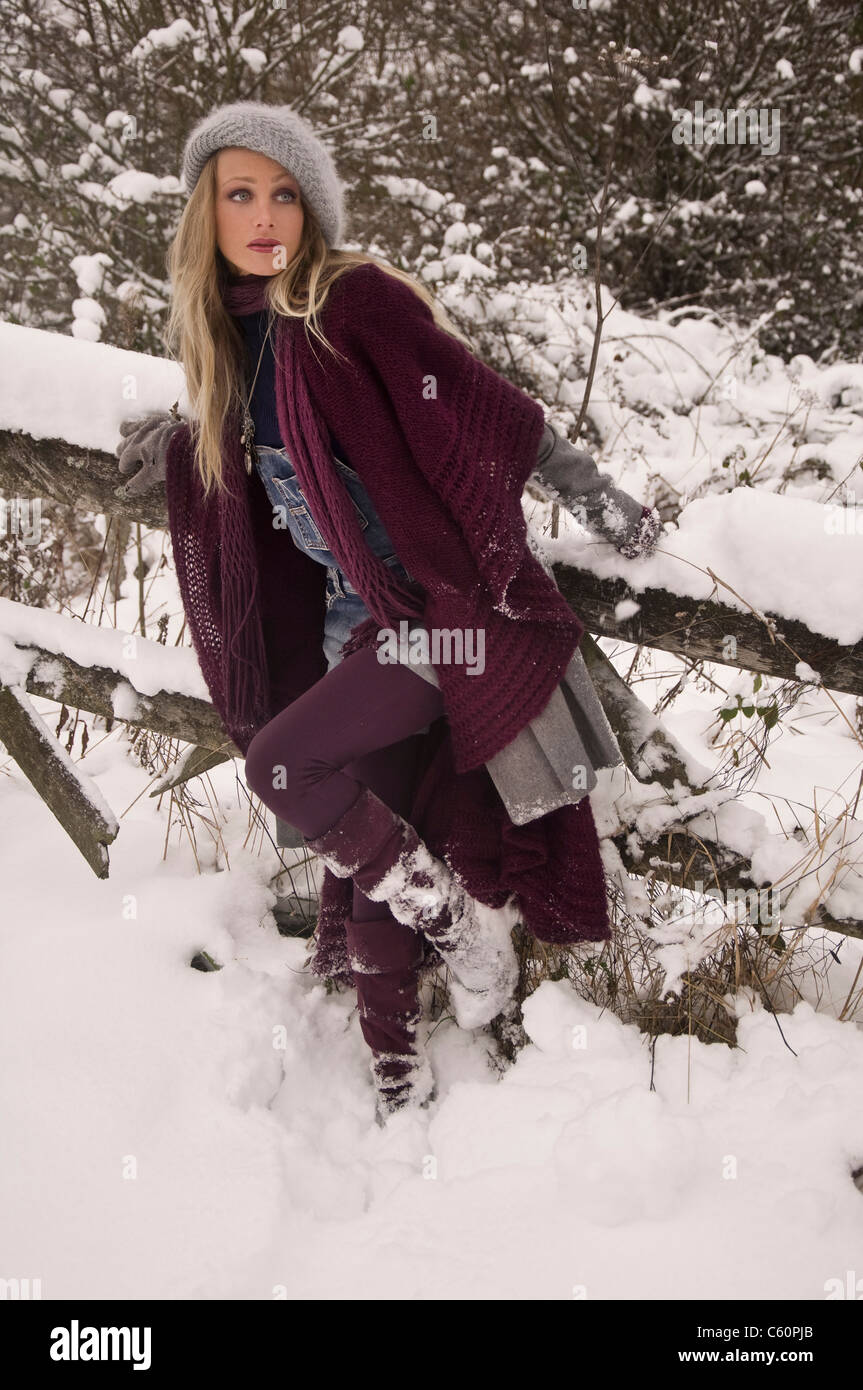 Lady in the Snow Stock Photo - Alamy