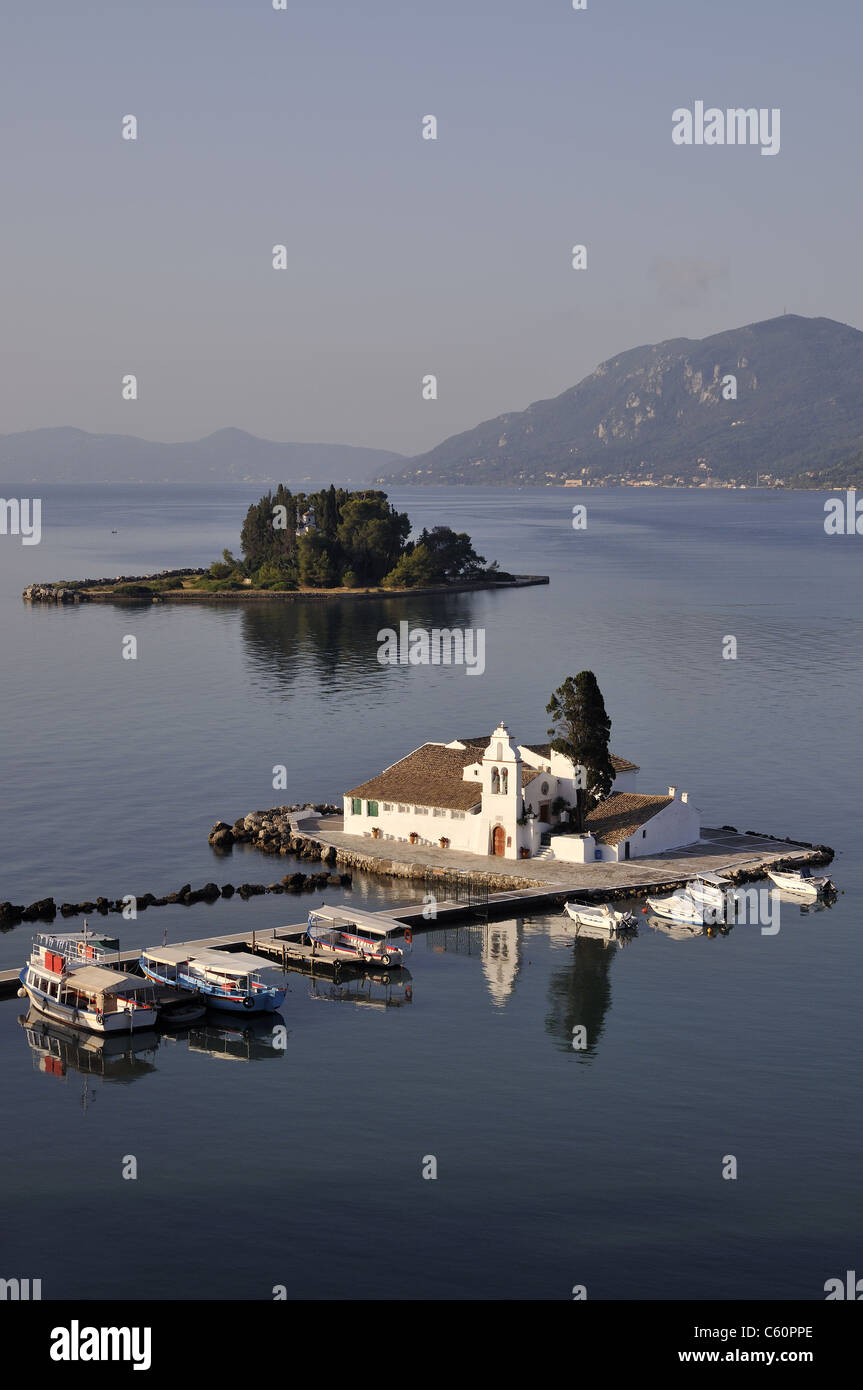 Panagia Vlachernon chapel and Pontikonisi islet, Corfu island, Greece ...