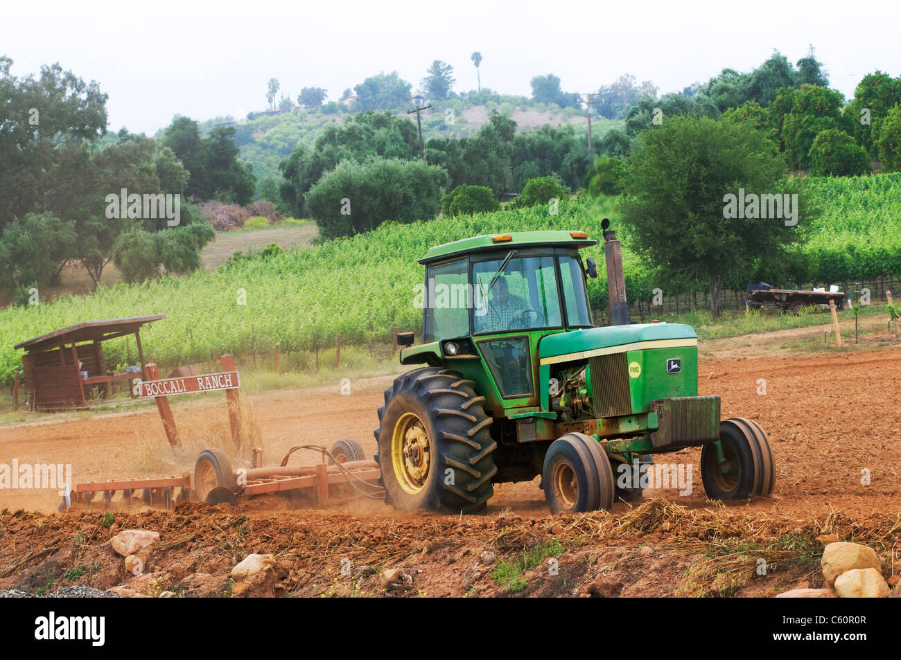 Tractor cultivating field Stock Photo - Alamy