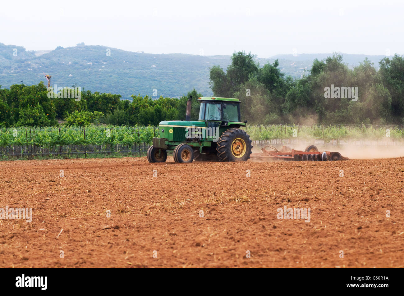 Tractor cultivating field Stock Photo - Alamy