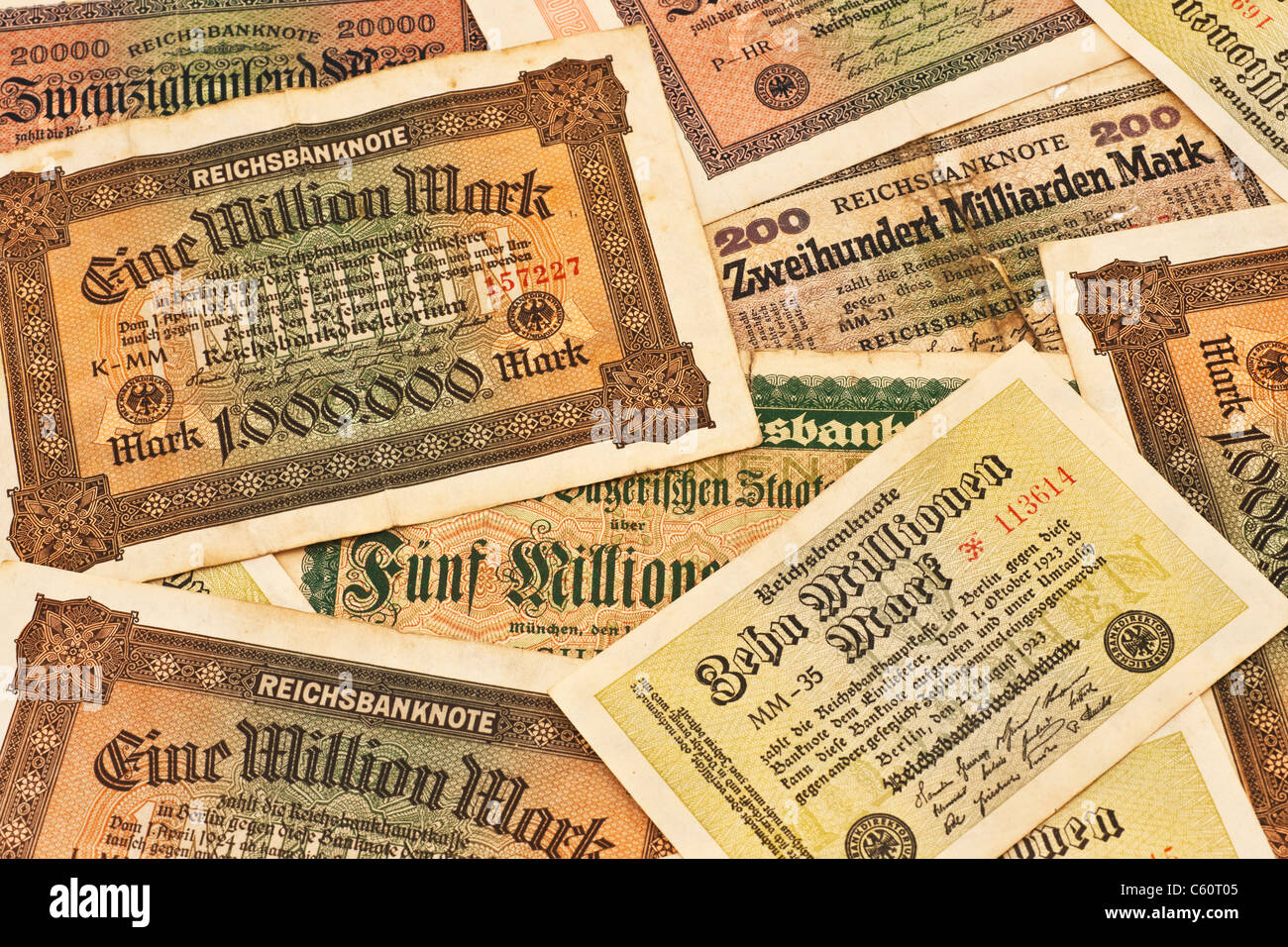 Various old German banknotes of the period of inflation from 1923 Stock ...