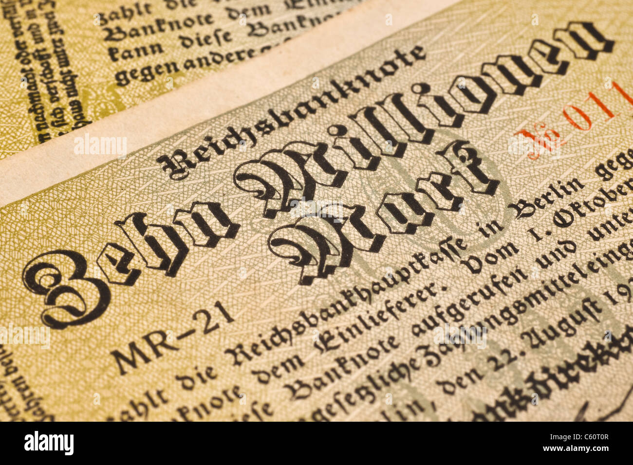 Partial view of an old German bill of August 22th 1923 about the amount ...