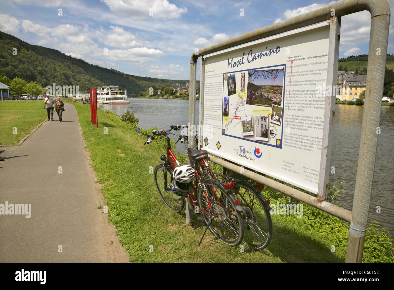 Information board on the "Mosel Camino" cycle route alongside the river ...