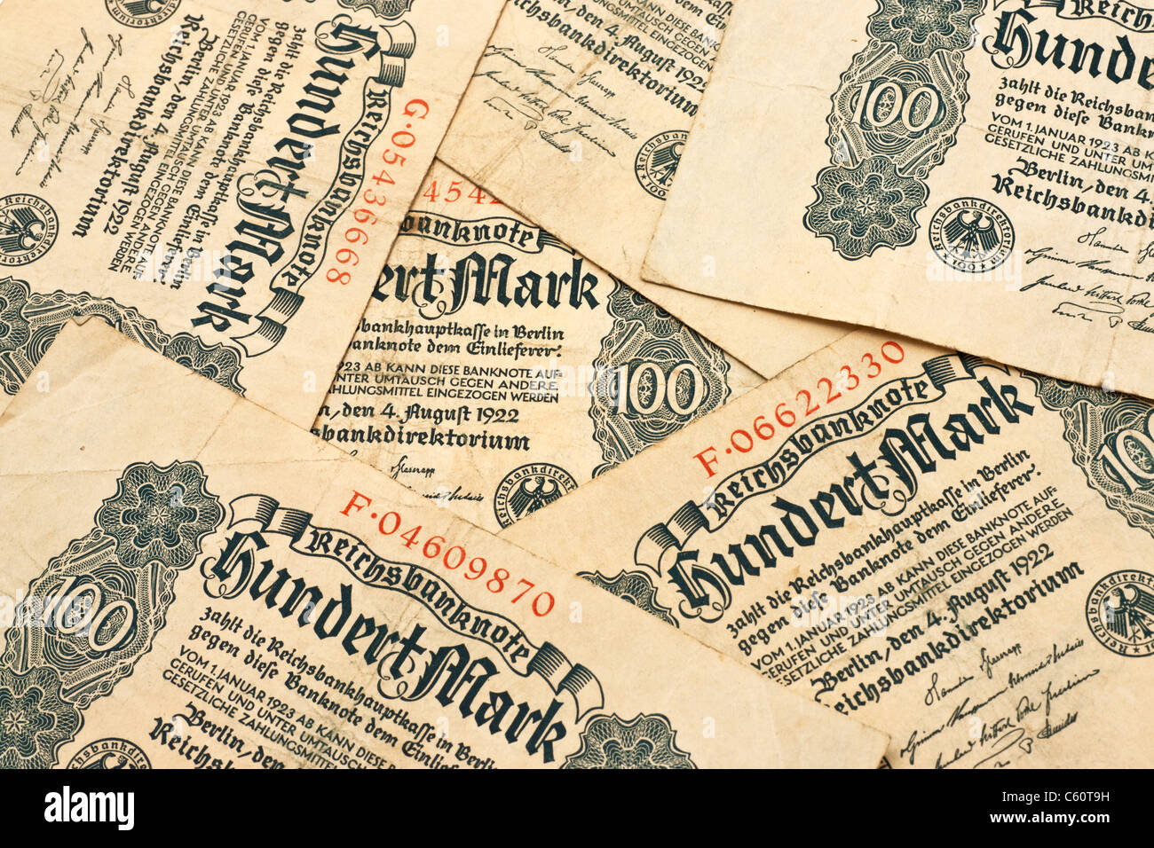 Detail photo of some old German bills of August 4th 1922 about the ...