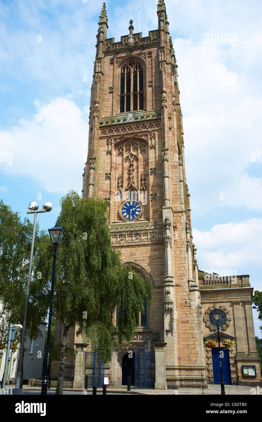 The Tower of Derby Cathedral from Iron Gate Derby UK Stock Photo - Alamy