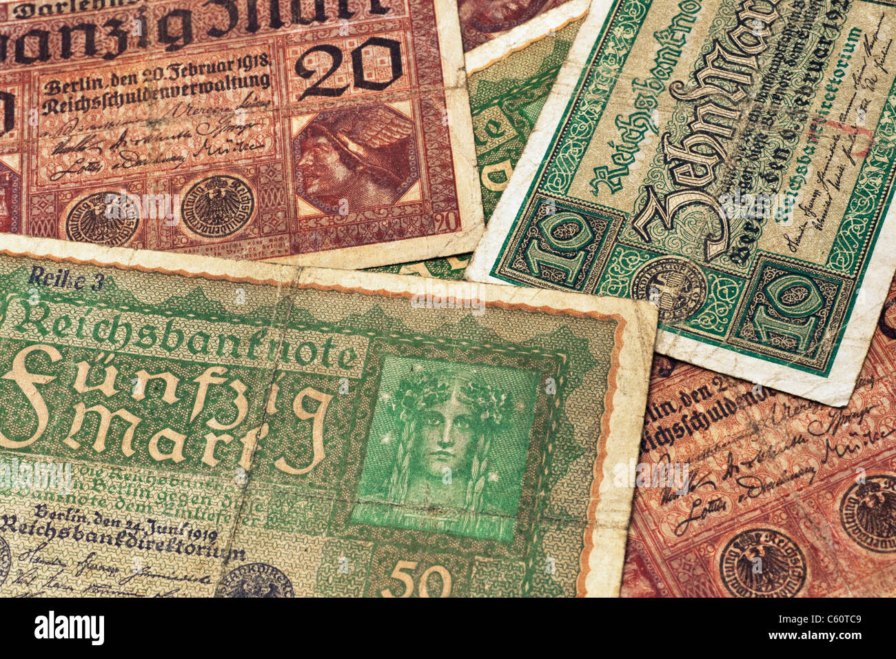 Detail photo of some old German bills from the years 1918-1920 Stock ...