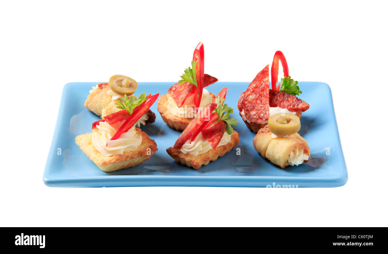 Variety of pastry based canapes Stock Photo - Alamy