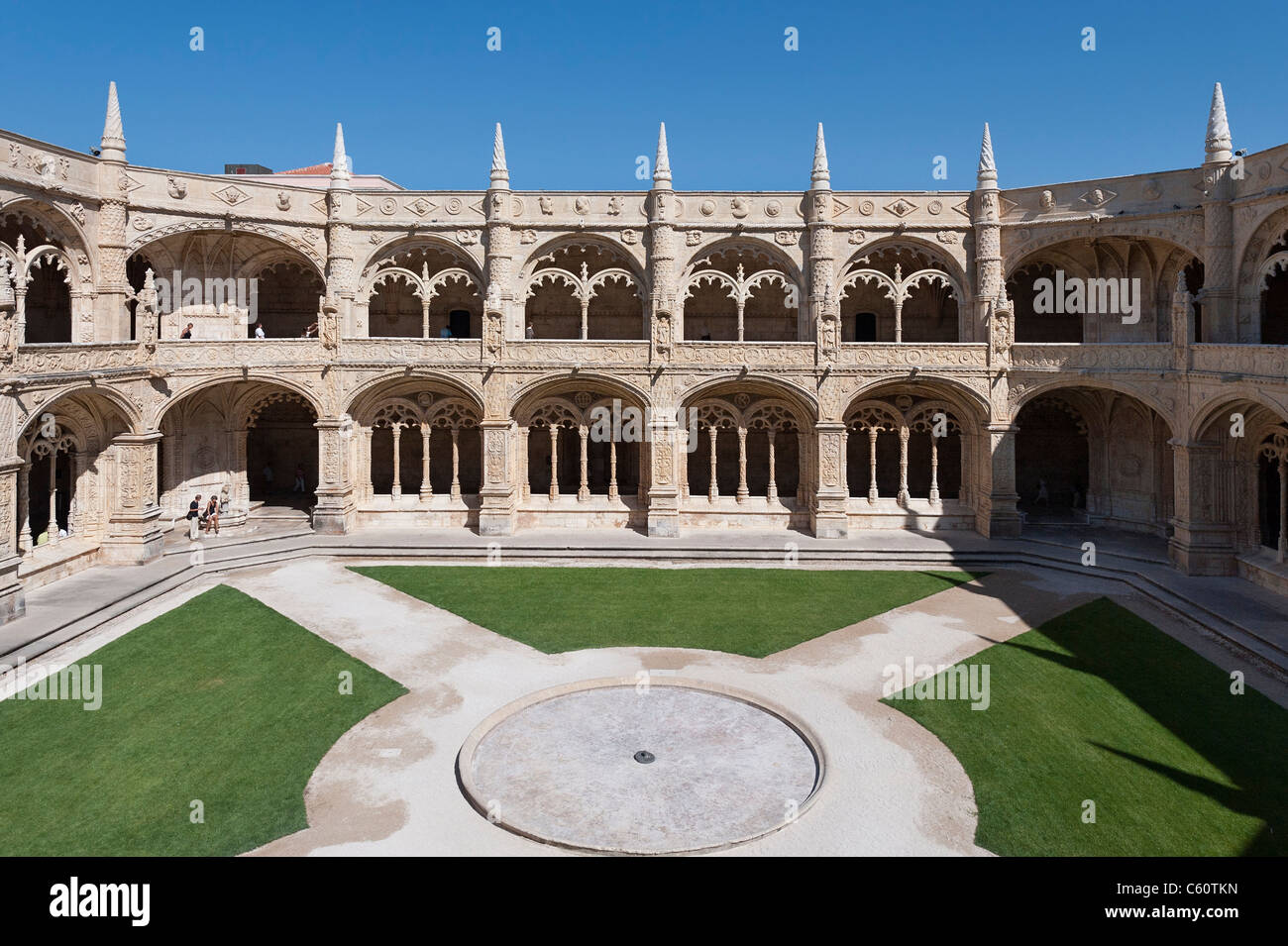 Courtyard and cloisters of Jeronimos Monastery in Lisbon Stock Photo ...