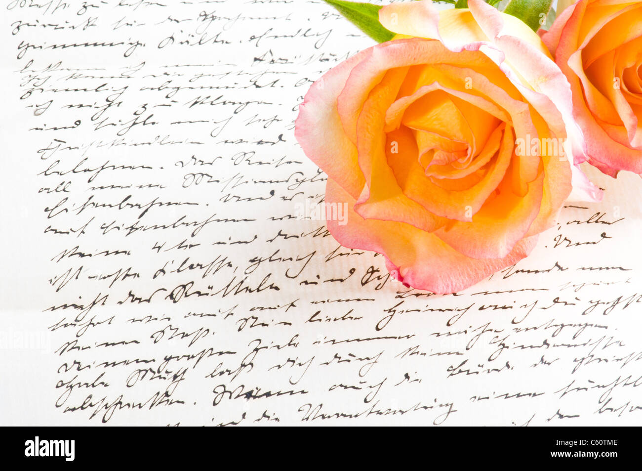 Red yellow rose over a hand written love letter Stock Photo - Alamy