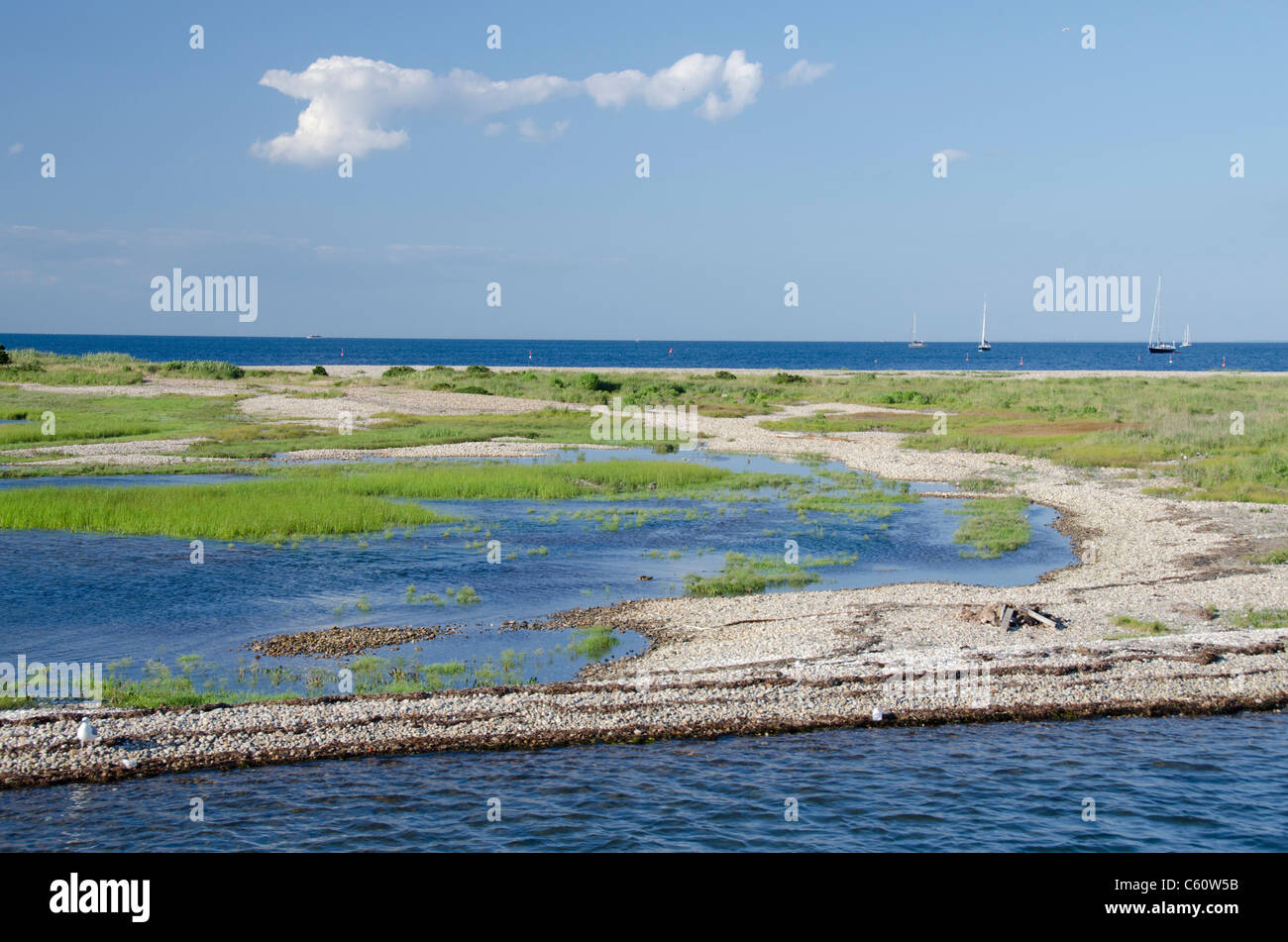 Massachusetts, Elizabeth Islands, Cuttyhunk. Rocky shoreline of ...