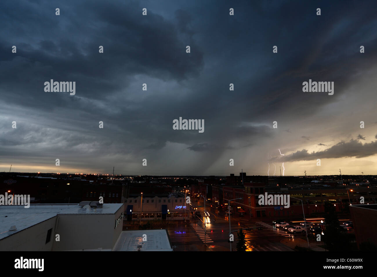 Downpour zone of a weak squall line, showing underside of cloud ...