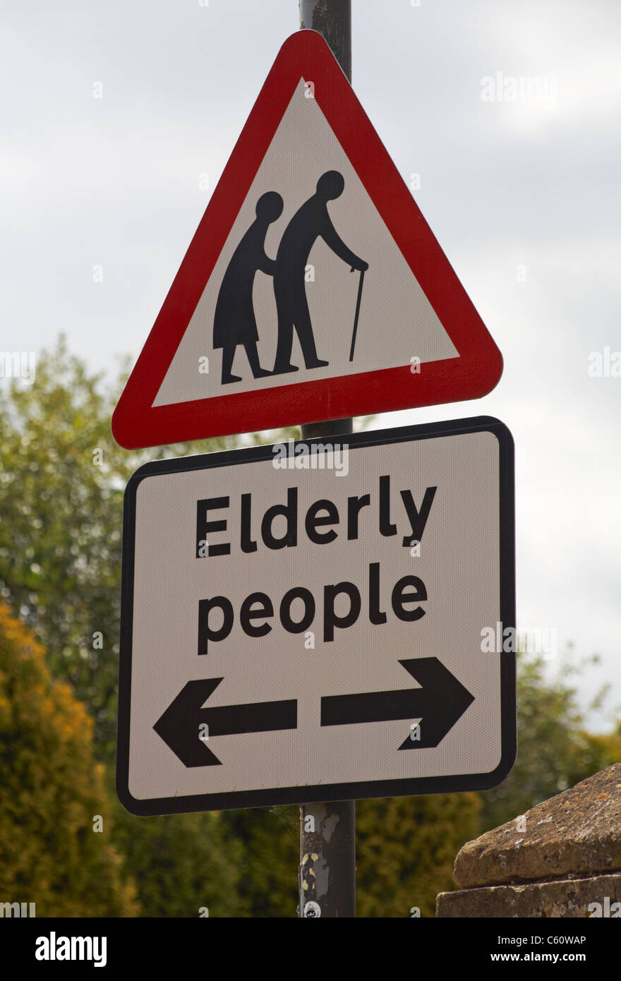 Elderly people crossing road sign in the Cotswolds in July Stock Photo ...