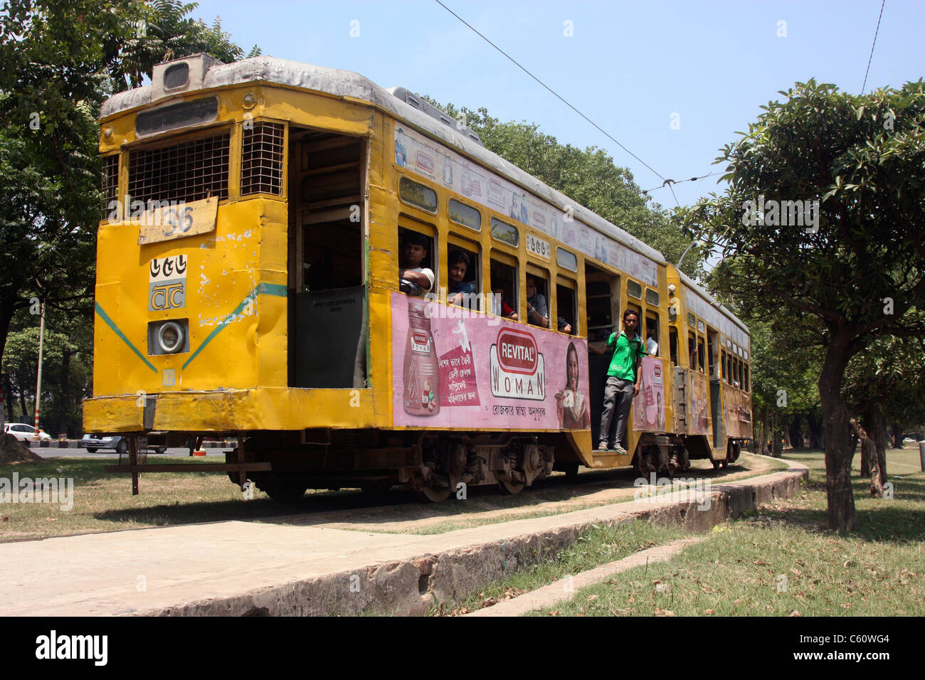 Battered SLC type tram (elephant car) of CTC runs near Victoria Park ...